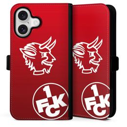 DeinDesign iPhone 16 Handy Klapph&uuml;lle Handyh&uuml;lle aus Kunst Leder schwarz Flip Case Devil Official Licensed Product 1. Fc Kaiserslautern Sideflip mit Lasche