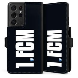 DeinDesign Galaxy S21 Ultra 5G Handy Klapph&uuml;lle Handyh&uuml;lle aus Kunst Leder schwarz Flip Case 1. Fcm 1. Fc Magdeburg Official Licensed Product Sideflip mit Lasche