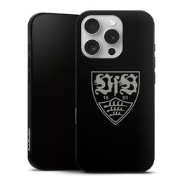 DeinDesign iPhone 16 Pro Handy Slim Case extra d&uuml;nn Silikon Handyh&uuml;lle schwarz H&uuml;lle Official Licensed Product Vfb Stuttgart Logo Silikon Slim Case
