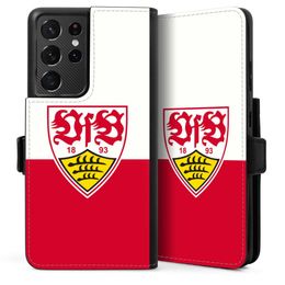 DeinDesign Galaxy S21 Ultra 5G Handy Klapph&uuml;lle Handyh&uuml;lle aus Kunst Leder schwarz Flip Case Vfb Stuttgart Logo Official Licensed Product Sideflip mit Lasche
