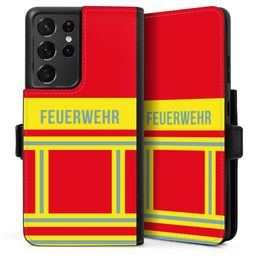 DeinDesign Galaxy S21 Ultra 5G Handy Klapph&uuml;lle Handyh&uuml;lle aus Kunst Leder schwarz Flip Case Fire Fighters Life Saver Fire Fighter Sideflip mit Lasche