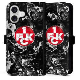 DeinDesign iPhone 16 Handy Klapph&uuml;lle Handyh&uuml;lle aus Kunst Leder schwarz Flip Case Coat Of Arms 1. Fc Kaiserslautern Muster Sideflip mit Lasche