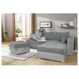 Ecksofa Collection AB "Italia L-Form" Sofas Gr. B/H/T: 217cm x 42cm x 182cm, Samt-Cord, grau (hellgrau) mit Bettfunktion und Bettkasten, in Cord-Samt Mix