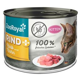 ZooRoyal Rind + Kitten Katzen-Nassfutter getreidefrei 6x200g