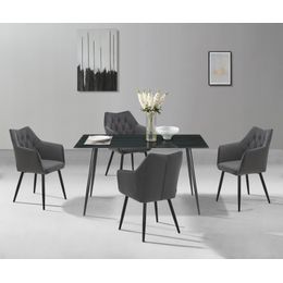 Esstisch Home Affaire "Turah, TOPSELLER" Tische Gr. B/H/T: 140cm x 76cm x 70cm, schwarz (schwarz + glas) mit Glasplatte in Holzoptik, zeitloses Design, pflegeleicht