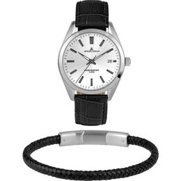 Quarzuhr Jacques Lemans "Derby Set, 1-2143B-SET", schwarz-weiß (schwarz), Armbanduhren, Herren, Armbanduhr, Herrenuhr, Datum, Geschenkidee, Lederarmband