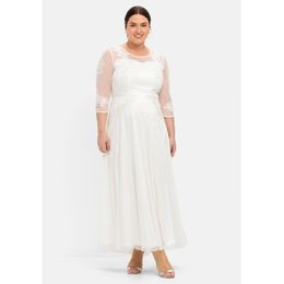 Abendkleid sheego "Große Größen" Gr. 44, Normalgrößen, weiß (offwhite) Damen Kleider Brautkleid mit weit ausgestelltem Rockteil