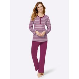 wäschepur Schlafanzug WÄSCHEPUR Gr. 40/42, lila (malve, malve, geringelt) Damen Homewear-Sets