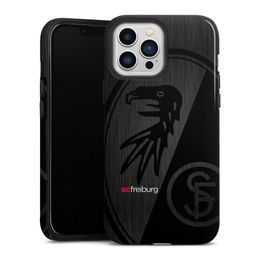 DeinDesign iPhone 13 Pro Max Handy Panzer Handyh&uuml;lle robuste Outdoor H&uuml;lle Schutzh&uuml;lle gl&auml;nzend Sc Freiburg Metallic Look Official Licensed Product Tough Case