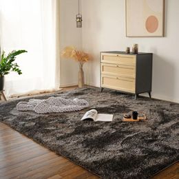 Home Deluxe - Hochflor Teppich sofi Farbe: Anthrazit, Größe: 300 x 200 cm Teppich Hochflorteppich Flor Wohnzimmer