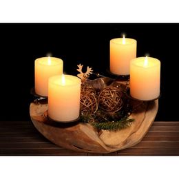 HOMECALL Adventsleuchter Adventskranz Weihnachtsdeko, Teakholz Schale mit 4 stahl Kerzenhaltern, ca. Ø35 cm, Natürlichen und Eleganz), Dekoschale,