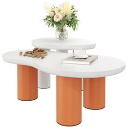 Cloud and Leaf Couchtisch-Set, lackierte MDF-Platte und PVC-Beine, kombiniertes Couchtisch-Set in Weiß und Orange, Wohnzimmer-Beistelltisch