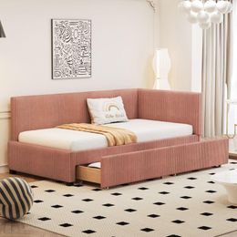 Polsterbett Schlafsofa 90200 Multifunktionsbett mit 2 großen Stauraumschubladen und Lattenrost hautfreundlicher Samtstoff rosa