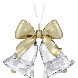 Dekohänger Swarovski "Kristall Sammelfigur Holiday Magic Glocken Ornament, 5686321" Gr. B/H/T: 3,36cm x 4,78cm x 5,89cm, weiß (kristallweiß-goldfarben-weiß) Swarovski Kristall