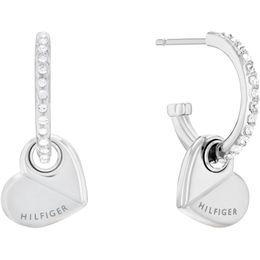 Paar Ohrstecker Tommy Hilfiger "SS24 LOVE, Herz, 2780882" Ohrringe Gr. Edelstahl, silberfarben (edelstahlfarben-weiß + weiß) Damen mit Glasstein