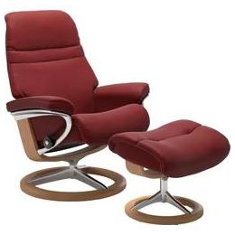 Relaxsessel stressless "Sunrise" Sessel Gr. Leder PALOMA, Relaxfunktion-Drehfunktion-PlusTMSystem-Gleitsystem-BalanceAdaptTM, B/H/T: 79cm x 103cm x 73cm, rot (cherry paloma) mit Signature Base, Größe S, Gestell Eiche