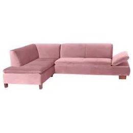 Ecksofa Max Winzer "Tampere modern, edler Samtvelours Bezug, Mattenoptik im Sitz, bequem" Sofas Gr. B/H/T: 273cm x 75cm x 190cm, Samtvelours, Ottomane links, rosa (rosé) mit Armlehnverstellung, Ottomane wahlweise rechts oder links, L-Form