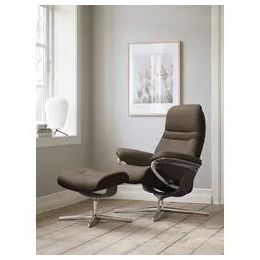 Relaxsessel stressless "Sunrise" Sessel Gr. ROHLEDER Stoff Q2 FARON, Cross Base Wenge, Relaxfunktion-Drehfunktion-PlusTMSystem-Gleitsystem-BalanceAdaptTM, B/H/T: 83cm x 105cm x 74cm, braun (dark beige q2 faron) mit Cross Base, Größe S, M & L, Holzakzent Wenge