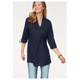 Longbluse Aniston CASUAL Gr. 46, blau (marine), Damen, Web, Obermaterial: 100% Baumwolle, unifarben, Blusen, mit dekorativer Biesenverarbeitung