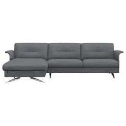 Ecksofa FLEXLUX "Glow, super bequem durch hochwertigem Sitzaufbau mit Federkern, L-Form" Sofas Gr. B/H/T: 273cm x 81cm x 158cm, Bouclé, Chaiselongue links, blau (navy blau) Modernes skandinavisches Design