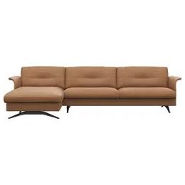 Ecksofa FLEXLUX "Glow, super bequem durch hochwertigem Sitzaufbau mit Federkern, L-Form" Sofas Gr. B/H/T: 305cm x 81cm x 158cm, Echtleder, Chaiselongue links, braun (modern cognac brown) Modernes skandinavisches Design