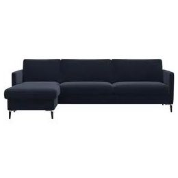 Ecksofa FLEXLUX "Fiore, L-Form" Sofas Gr. B/H/T: 247cm x 85cm x 92cm, Velvet, Chaiselongue links, blau (royal blau) schmale Armlehnen, Kaltschaum, Füße Alu+schwarz