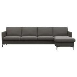 Ecksofa FLEXLUX "Fiore, L-Form, bequem und komfortabel durch hochwertigem Sitzaufbau" Sofas Gr. B/H/T: 280cm x 85cm x 159cm, Echtleder, Chaiselongue rechts, grau (warm mineral) schmale Armlehnen, Kaltschaum, Füße Alu+schwarz