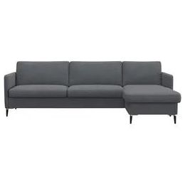 Ecksofa FLEXLUX "Fiore, superbequemer Sitzkomfort durch Kaltschaum im Sitz, L-Form" Sofas Gr. B/H/T: 262cm x 85cm x 92cm, Lederoptik, Chaiselongue rechts, grau (elephant gre) breite Armlehnen, Füße Alu+schwarz