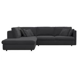 Ecksofa FLEXLUX "Lovane" Sofas Gr. B/H/T: 295cm x 84cm x 272cm, Lederoptik, lange Ottomane links, schwarz (gorilla black) Weich & anschmiegsam, große Sitztiefe auf Kaltschaum, Dekokissen inkl.