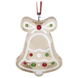 Dekohänger Swarovski "Sammelfigur Holiday Cheers Lebkuchen Glocke Ornament, 5681580" Gr. B/H/T: 1,55cm x 4,33cm x 3,21cm, bunt (champagnerfarben-weiß-grün-rot-metallfarben) Swarovski Kristall