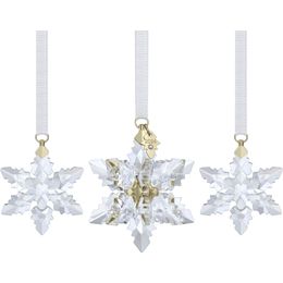 Dekohänger Swarovski "Sammelfigur Multipack Annual Edition 3D Ornament Set 2024, 5674410", weiß (kristallweiß, goldfarben, weiß), Dekohänger, H/T: 5,94cm x 4,56cm, Kristallglas, Metall, Polyester, Swarovski Kristall, H:5,94cm T:4,56cm