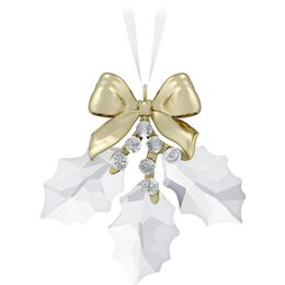 Dekohänger Swarovski "Sammelfigur Holiday Magic Stechpalmenblätter Ornament, 5685701" Gr. B/H/T: 1,79cm x 7,57cm x 7,31cm, weiß (kristallweiß-goldfarben-weiß) Swarovski Kristall