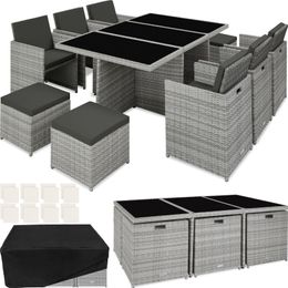 TecTake&reg; Aluminium Rattan Sitzgruppe, wetterfest und UV-best&auml;ndig, f&uuml;r 6 bis 10 Personen, zusammenschiebbar, inklusive Schutzh&uuml;lle