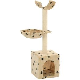 Katzen-Kratzbaum mit Sisal-Säulen 105 cm Beige Pfoten-Aufdruck vidaXL