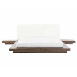 Beliani Bett Braun Lattenrost 160 x 200 cm Holzfurnierte mdf Platte Kunstleder Mit Nachttische Elegant Japanischen Stil