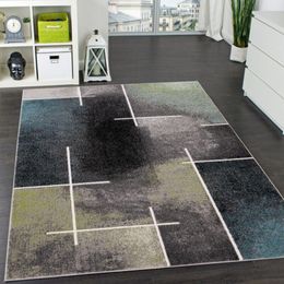 Designer Teppich Kariert Modern Trendig Meliert Eyecatcher in Grau Türkis Grün 160x220 cm - Paco Home