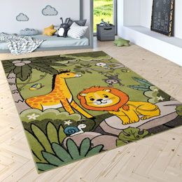 Paco Home - Kinderteppich Spielteppich Dschungel Tiere Palmen Affe Elefant Giraffe Löwe Grün 80x150 cm