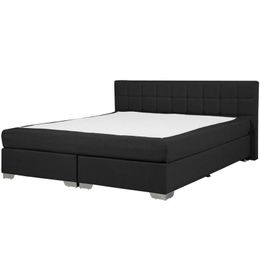 Beliani - Boxspringbett Polsterbett in Schwarz Leinenoptik Doppelbett Quadratische Steppnähte 180 x 200 cm Modern