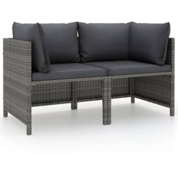 vidaXL - 2-Sitzer-Gartensofa mit Polstern Grau Poly Rattan