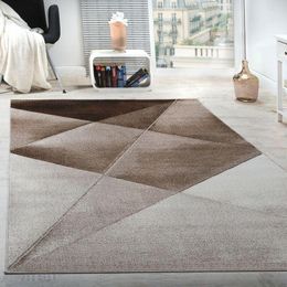 Designer Teppich Modern Geometrische Muster Kurzflor Braun Beige Weiß Meliert 200x280 cm - Paco Home