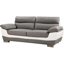 HABITAT ET JARDIN Festes Sofa aus rekonstituiertem Leder und pvc ' Dallas' - 210 x 88 x 90 cm - 3 Sitze - Grau/Weiß