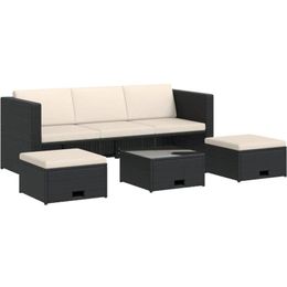 4-tlg. Garten-Lounge-Set mit Auflagen Poly Rattan Schwarz vidaXL