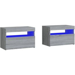 Nachttische 2 Stk. mit LED-Leuchten Grau Sonoma 60x35x40 cm vidaXL