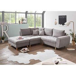 Lomadox Ecksofa mit Hocker und Kissen in anthrazit, L-Form mit Recamiere links, Serie AREZZO-09 - anthrazit