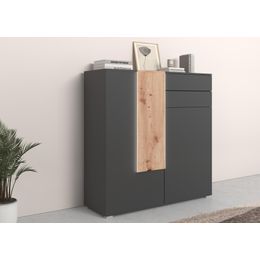 Highboard COTTA "Montana" Sideboards Gr. B/H/T: 120cm x 121cm x 39cm, 2 St., schwarz (schwarz / artisan) Stauraumschrank inkl. LED-Beleuchtung, mit Push-To-Open, Breite 120 cm