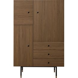 Highboard WOODMAN "Daniel" Sideboards Gr. B/H/T: 90cm x 142cm x 42cm, schwarz (schwarz/walnuss) Stauraumschrank mit Holzfurnier aus Walnussbaum, Breite 90 cm