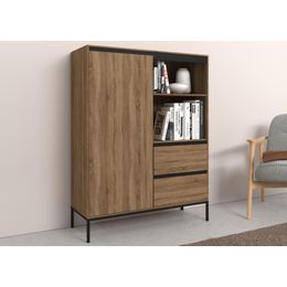 Highboard Inosign "Bari" Sideboards Gr. B/H/T: 90cm x 125cm x 40cm, 2 St., schwarz (eiche/schwarz) Stauraumschrank mit 2 Schubladen und 3 Einlegeböden, Breite 90 cm