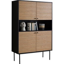 Highboard Salesfever Sideboards Gr. B/H/T: 100cm x 155cm x 40cm, Highboard Schwarz/Eiche Echtholzfurnier, beige (natur) Stauraumschrank im Scandi Design, Breite 100 cm