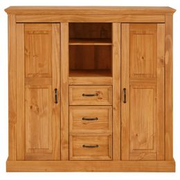 Highboard Home Affaire "Selma" Sideboards Gr. B/H/T: 130cm x 130cm x 38cm, beige (natur gebeizt/gewachst) Stauraumschrank, Breite 130 cm