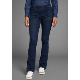 Jeansjeggings Arizona "Bootcut mit leichtem Thermo Effekt", Damen, Gr. 34, N-Gr, blau (dunkelblau used), Denim/Jeans, Obermaterial: 72% Baumwolle, 26% Polyester, 2% Elasthan, Basic, lang, Jeans, High Waist